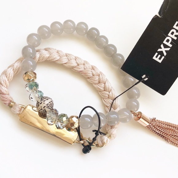 Express | Jewelry | Express Beaded Rose Gold Tassel Bracelet Set | Poshmark